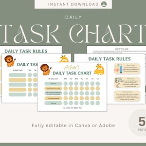Editable Daily Task Chart Kids Task Chart Task Chart Printable Special ...