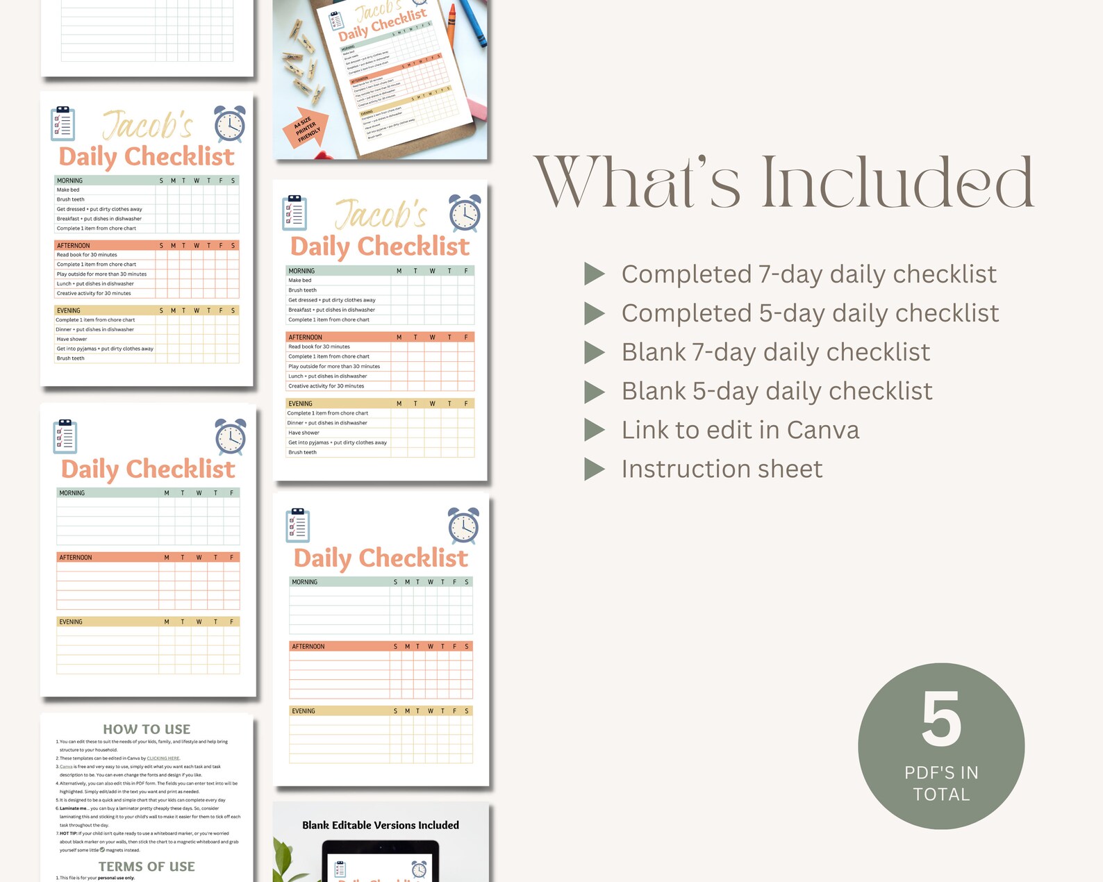 Editable Daily Checklist Kids Checklist Daily Routine Chart Printable ...