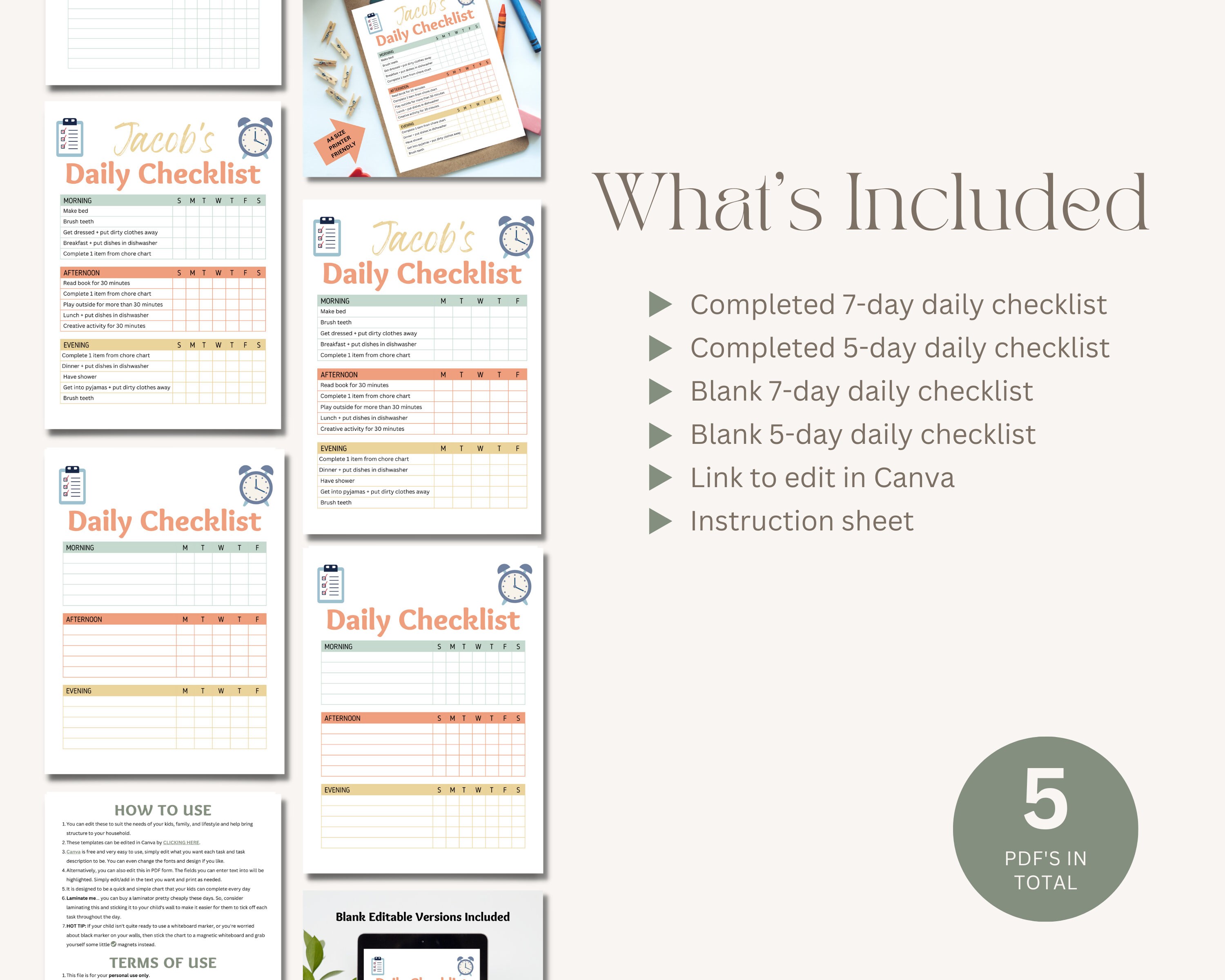 Editable Daily Checklist Kids Checklist Daily Routine Chart Printable ...