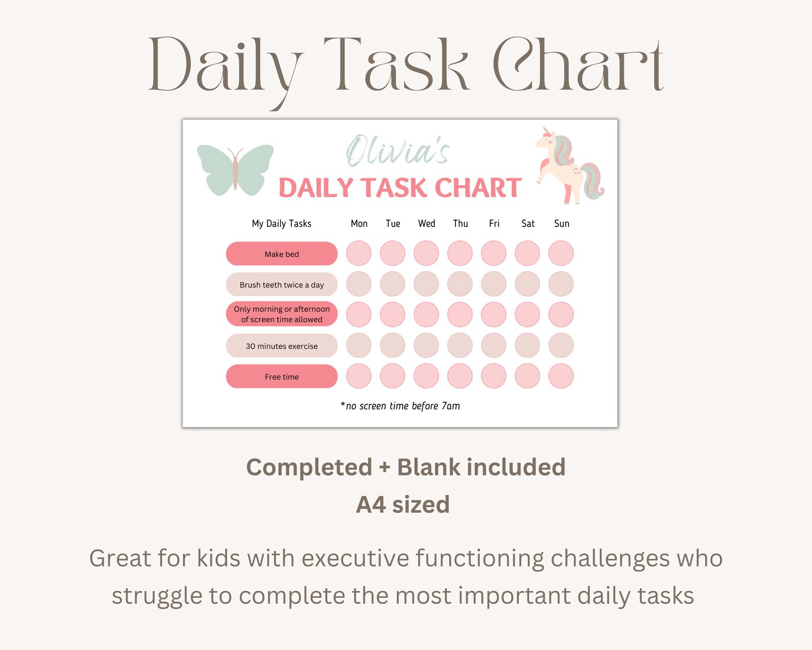 Editable Daily Task Chart Kids Task Chart Task Chart Printable Special ...