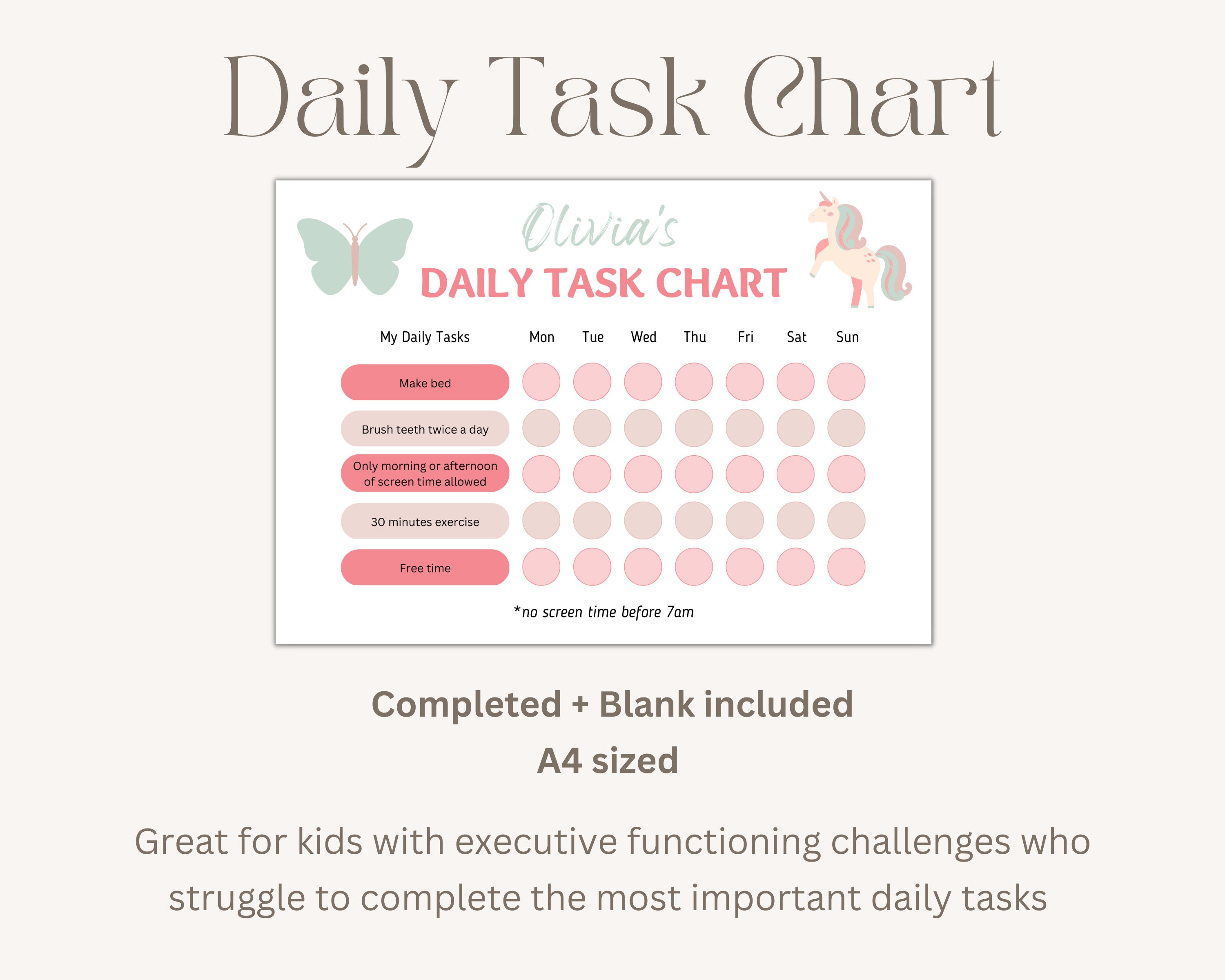 Editable Daily Task Chart Kids Task Chart Task Chart Printable Special ...