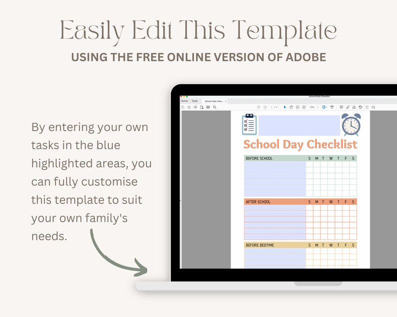 Editable School Day Checklist Kids Checklist Daily Routine Chart ...