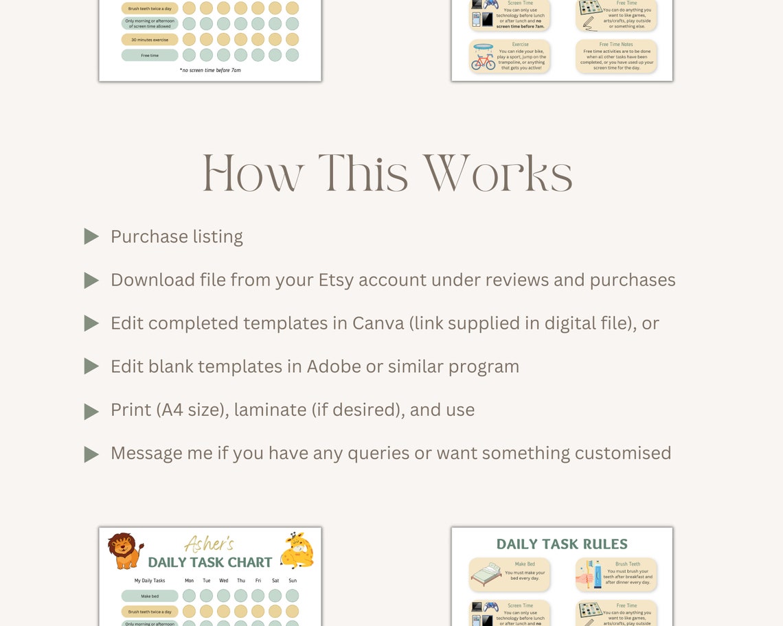 Editable Daily Task Chart Kids Task Chart Task Chart Printable Special ...
