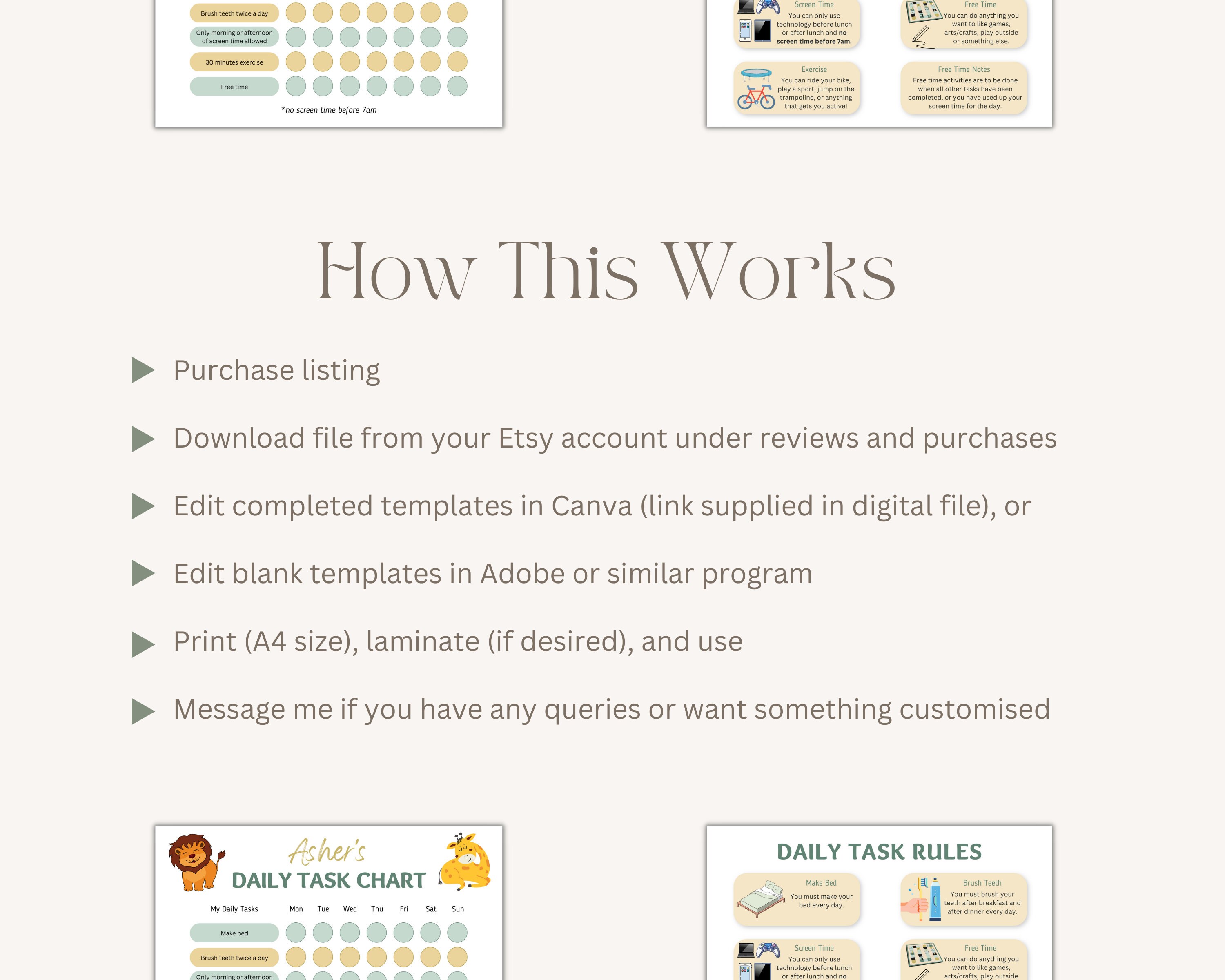 Editable Daily Task Chart Kids Task Chart Task Chart Printable Special ...