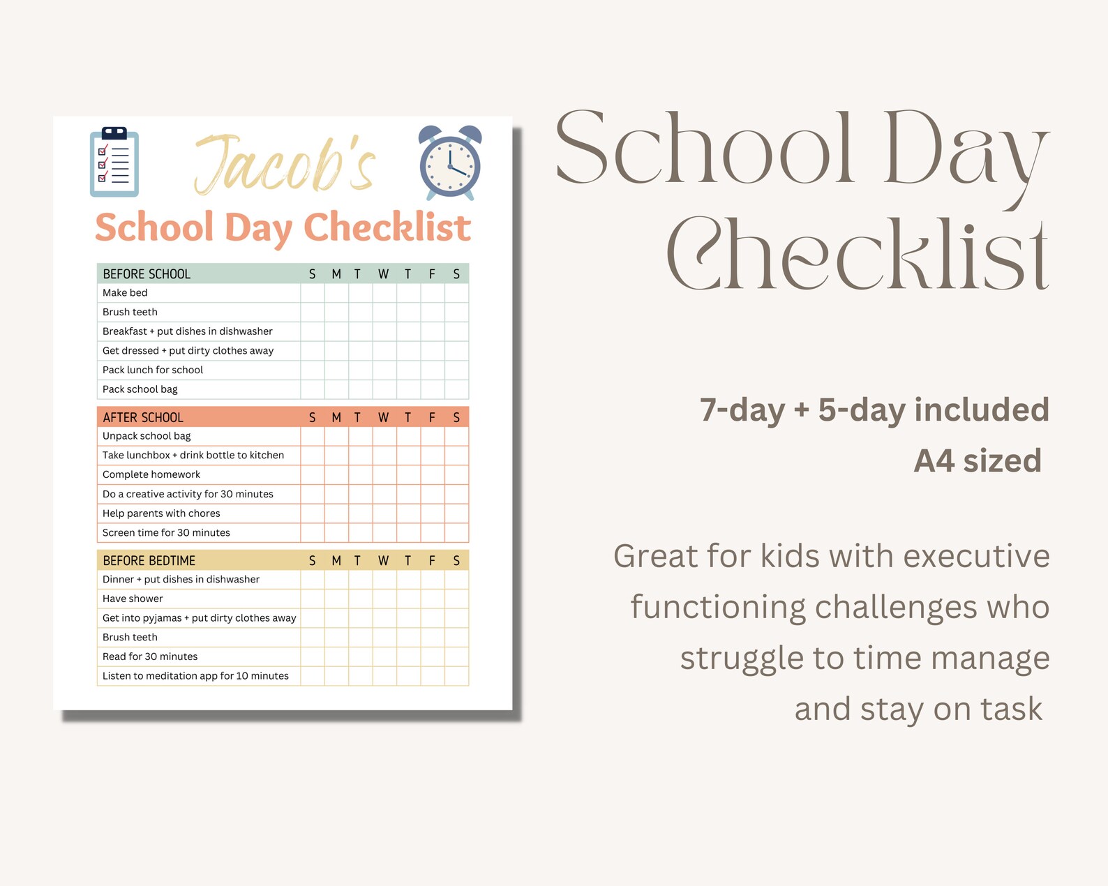 Editable School Day Checklist Kids Checklist Daily Routine Chart ...
