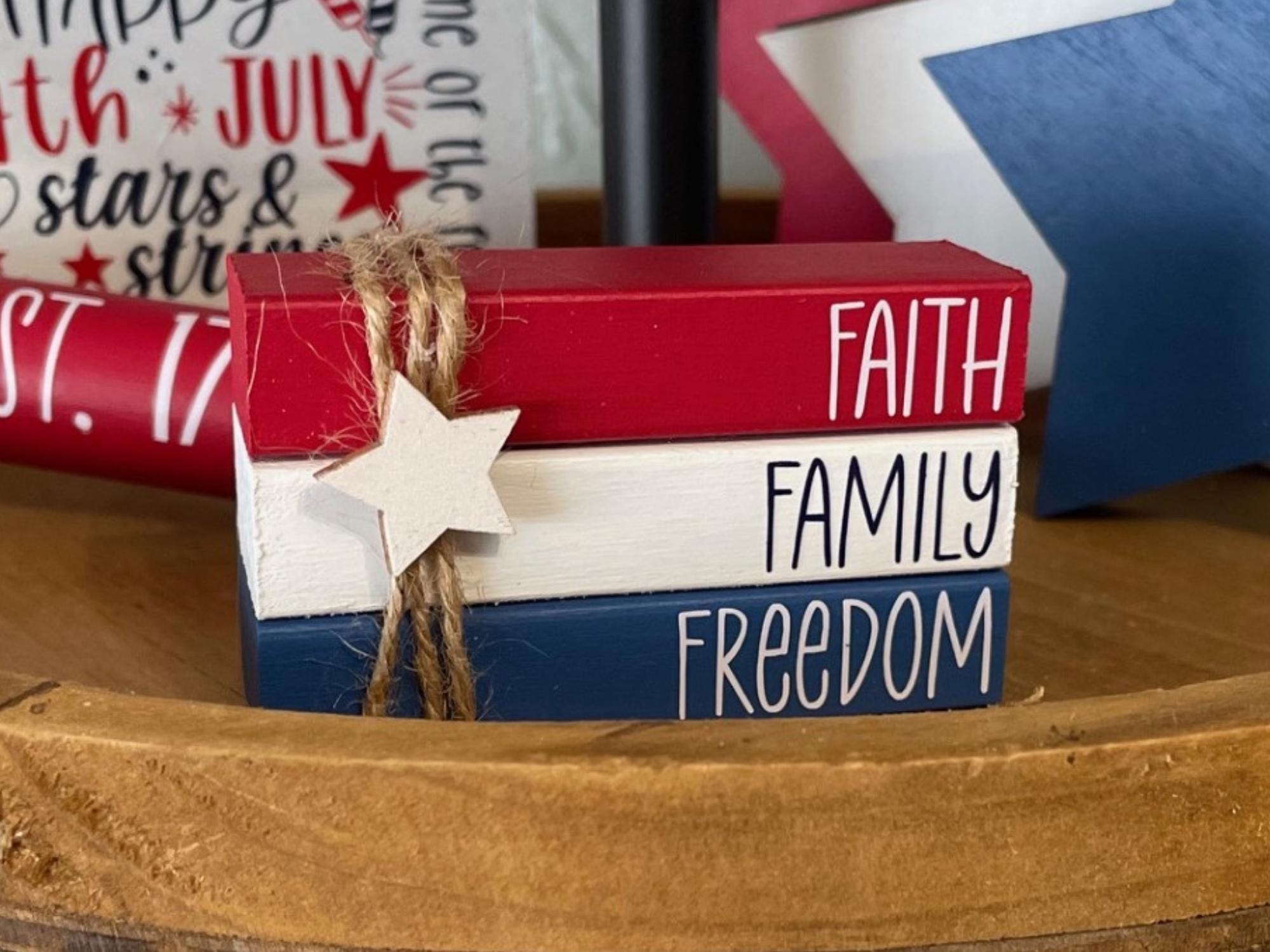 Mini Patriotic Block Stack, Patriotic Decor, Patriotic Tiered Tray ...