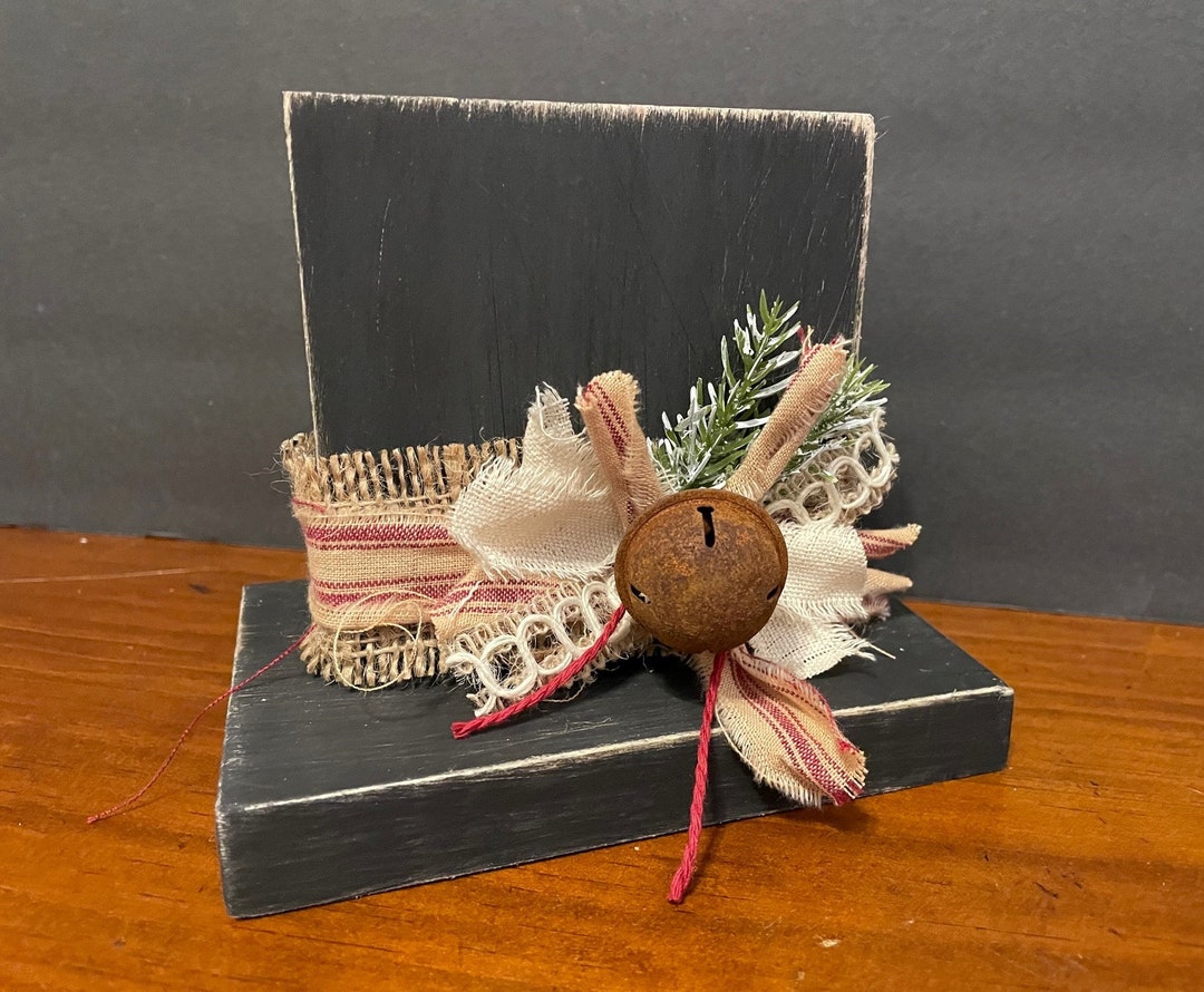 Distressed Primitive Style Wood Snowman Hat With Rag Bow and Rusty Bell ...