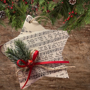 Set of 3 Sheet Music Christmas Star Ornaments, Sheet Music Ornaments ...