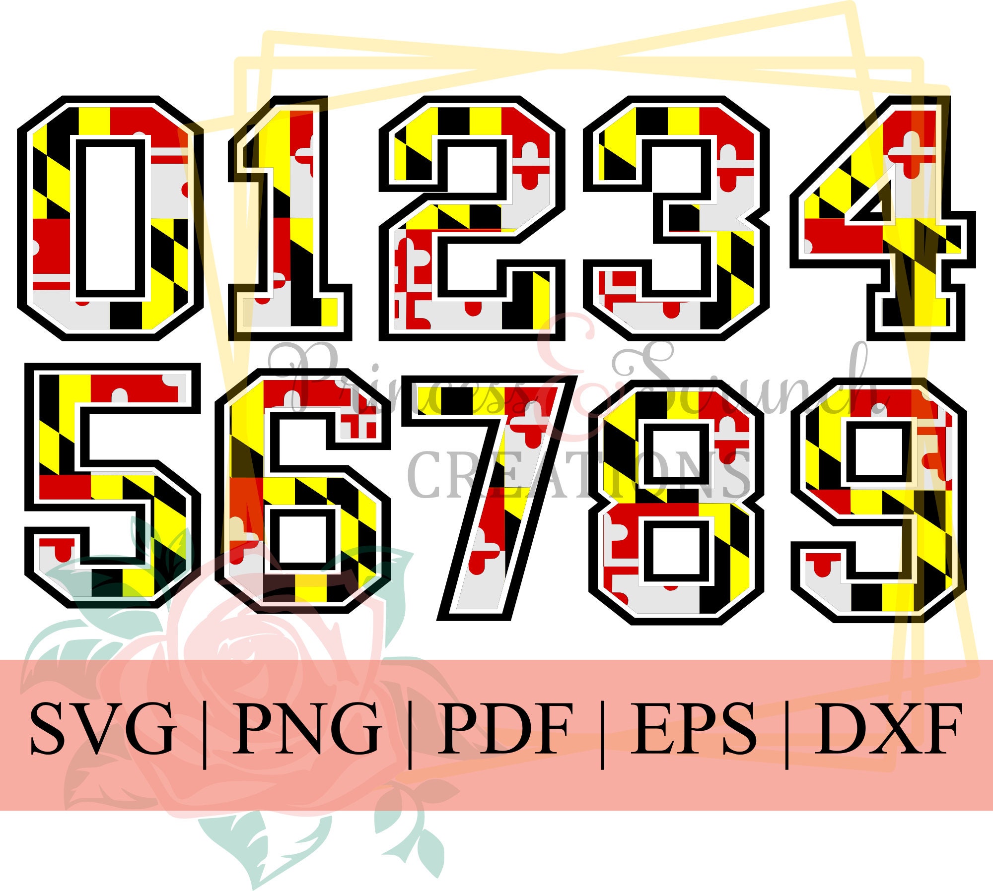 Maryland Flag Numbers 0-9 Svg Cut File Maryland Flag Varsity Font ...