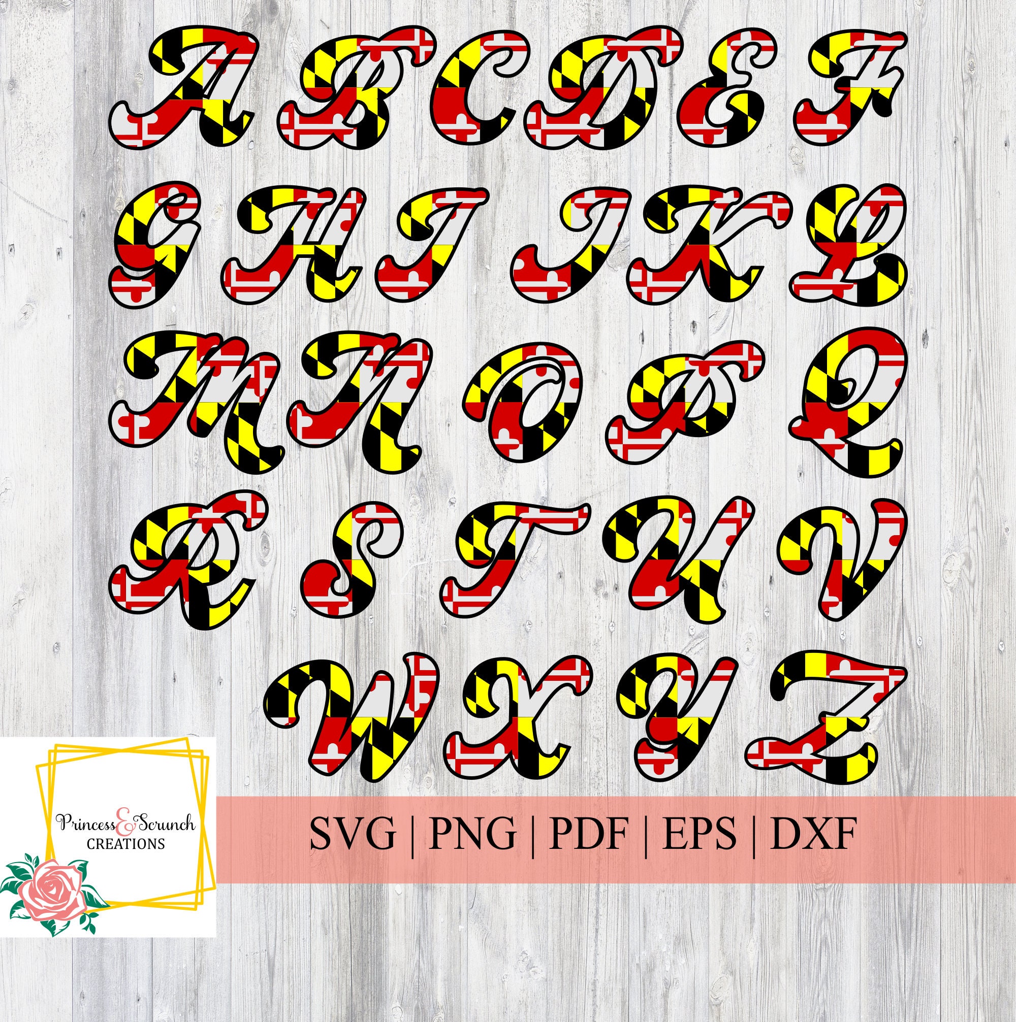 Maryland Flag Letters A - Z Svg Cut File | Maryland Flag Varsity Font ...