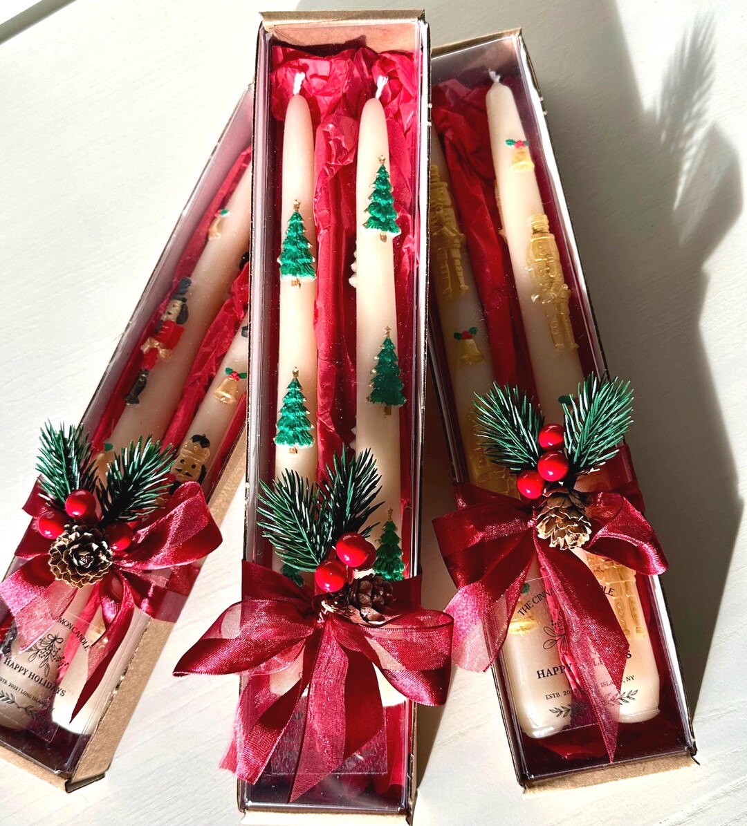 Handmade 3D Christmas Tree Taper Candles – Embossed Soy Wax Holiday ...