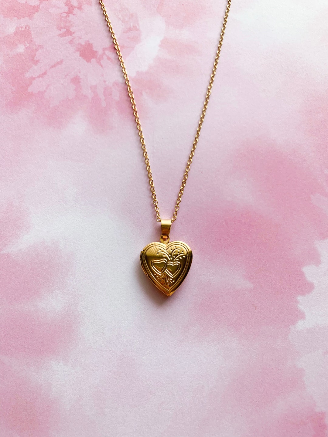 Heart Photo Locket Valentines Day Photo Locket Necklace Gold Charm ...