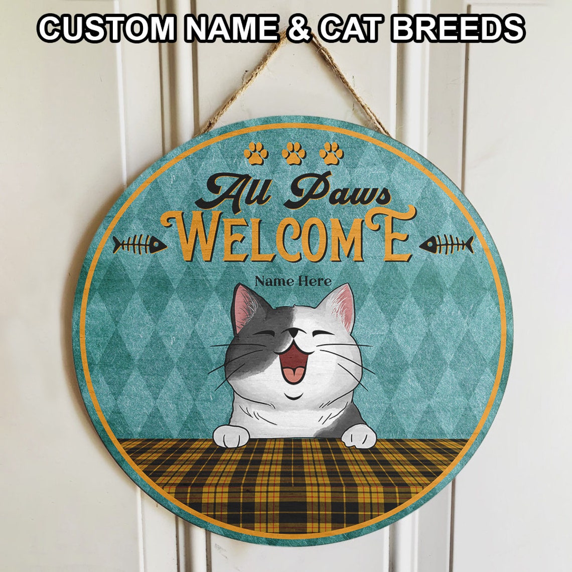 Personalized Laughing Cat Welcome Sign Cat Door Hanger | Etsy