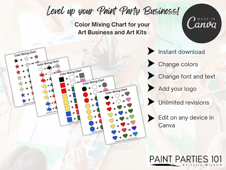 Editable Color Mixing Chart Templates for Your Creative Paint Party Art ...