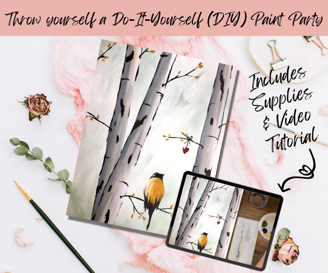 Fly Away With the Bird on Birch Tree DIY Paint Kit Includes Supplies ...
