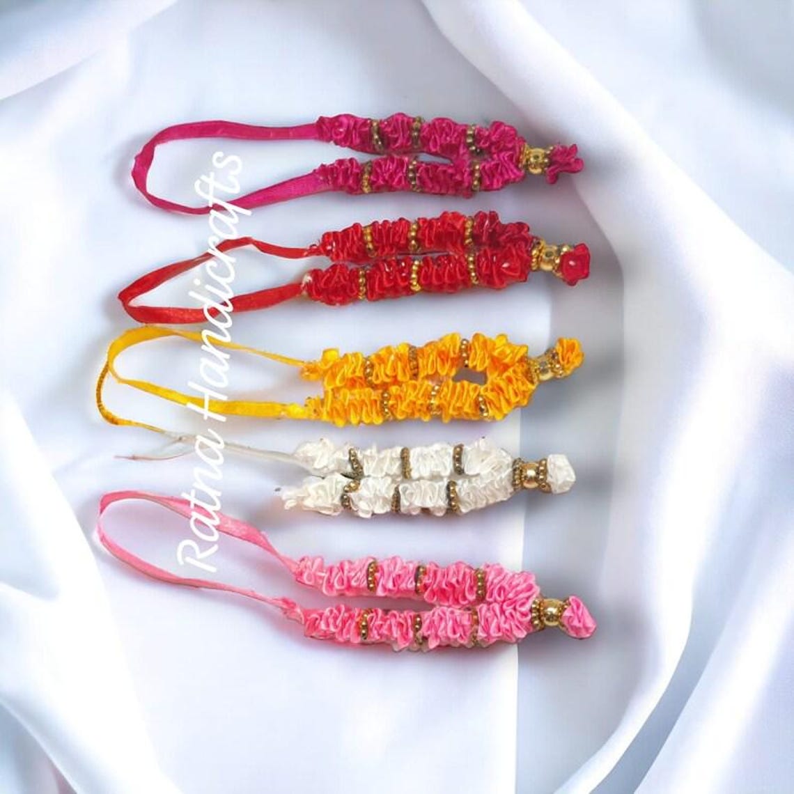 Floral Deity Garland: Satin Ribbon Hindu Mala, Home Temple Decor (set ...