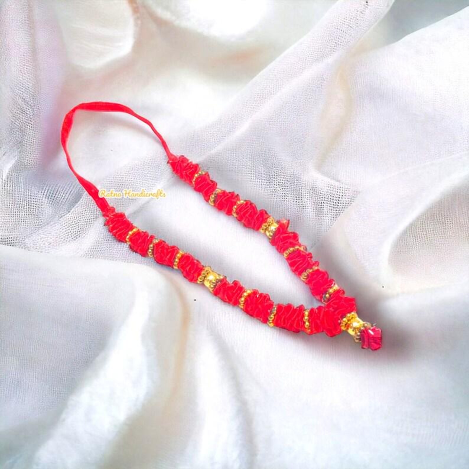 Floral Deity Garland: Satin Ribbon Hindu Mala, Home Temple Decor (set ...