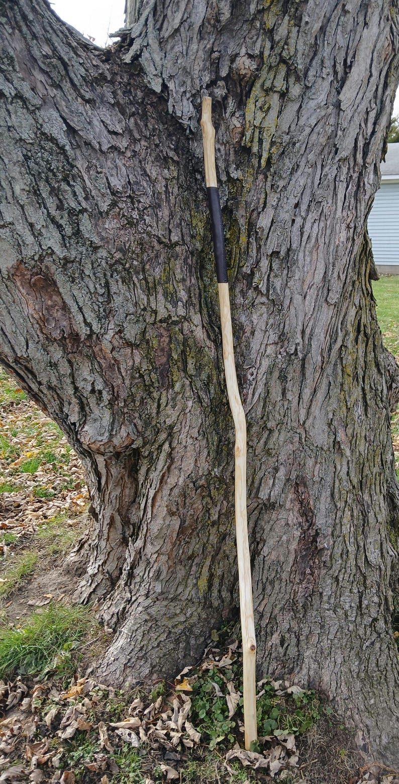 Handcrafted 65-inch Oak Walking Staff With Leather-wrapped Handle ...