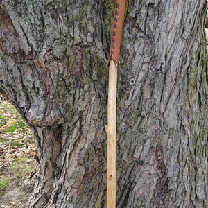Handcrafted 57-inch Oak Walking Stick With Forked Design and Leather ...
