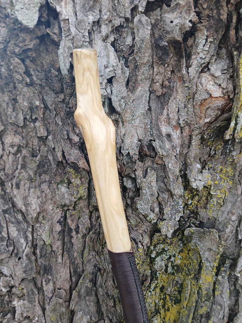 Handcrafted 65-inch Oak Walking Staff With Leather-wrapped Handle ...