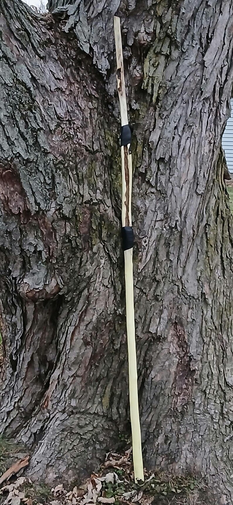 Handcrafted 68-inch Ash Walking Stick With Natural Bark Detailing and ...