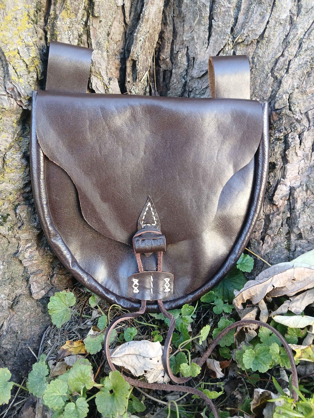 Leather Belt Pouch, Medieval-style Brown Pouch With Drawstring Closure ...