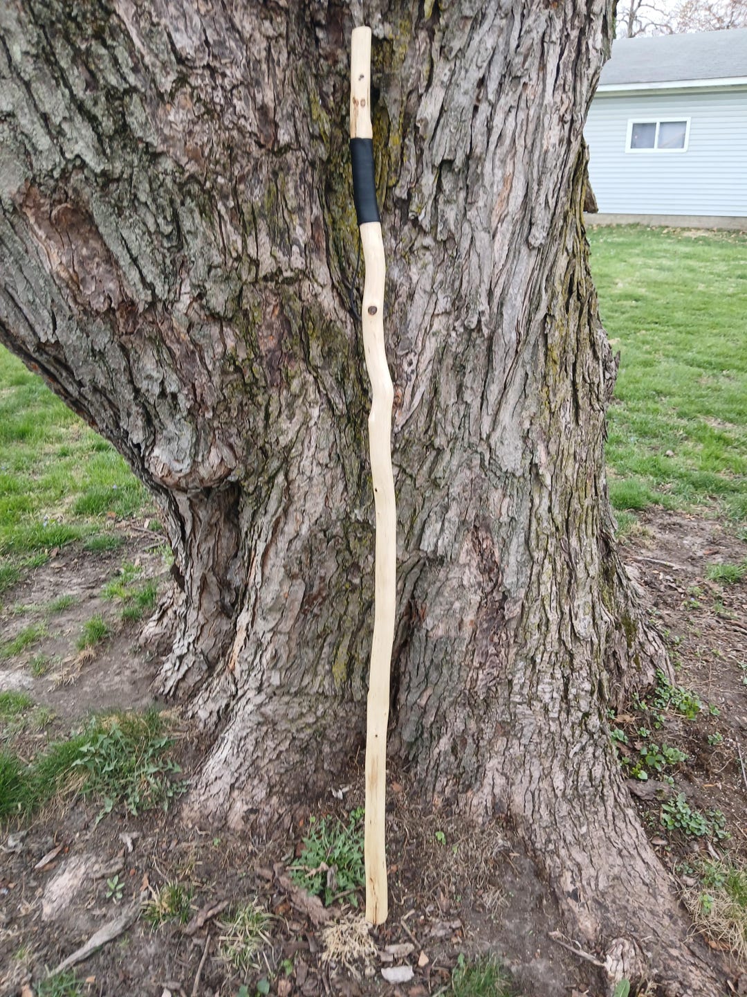 Handcrafted 59-inch Oak Walking Staff With Leather-wrapped Handle ...