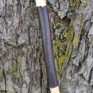 Handcrafted 65-inch Oak Walking Staff With Leather-wrapped Handle ...