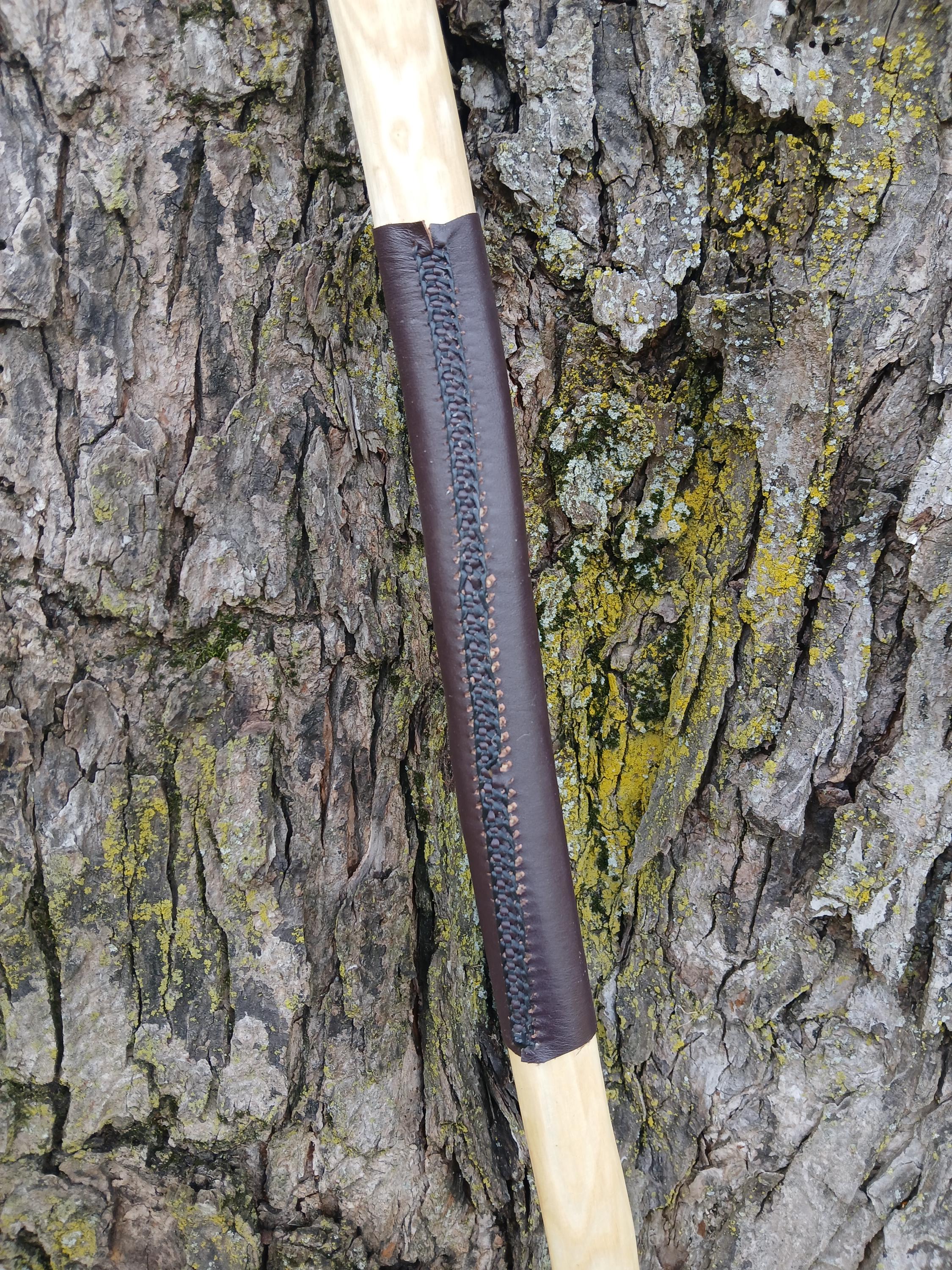 Handcrafted 65-inch Oak Walking Staff With Leather-wrapped Handle ...