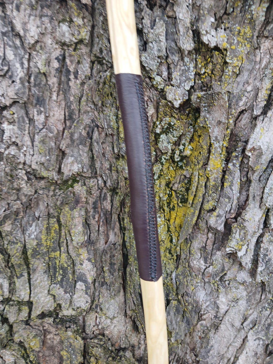 Handcrafted 65-inch Oak Walking Staff With Leather-wrapped Handle ...
