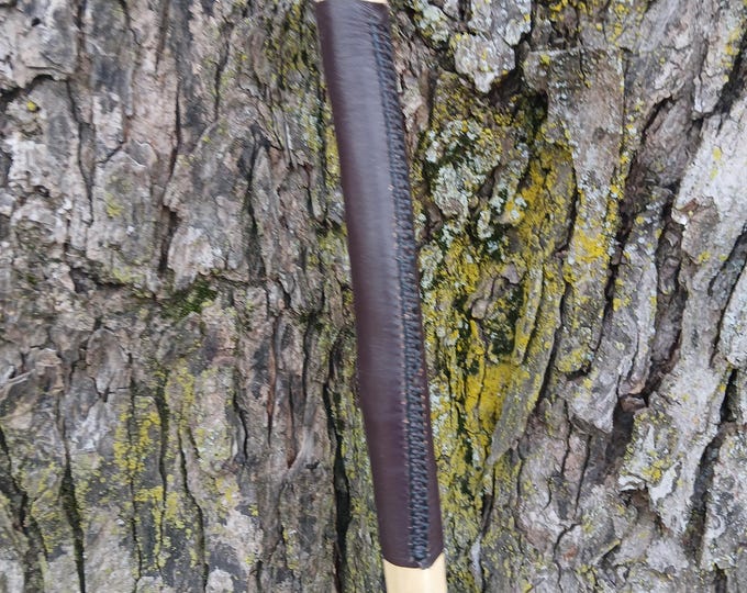 Handcrafted 65-inch Oak Walking Staff With Leather-wrapped Handle ...