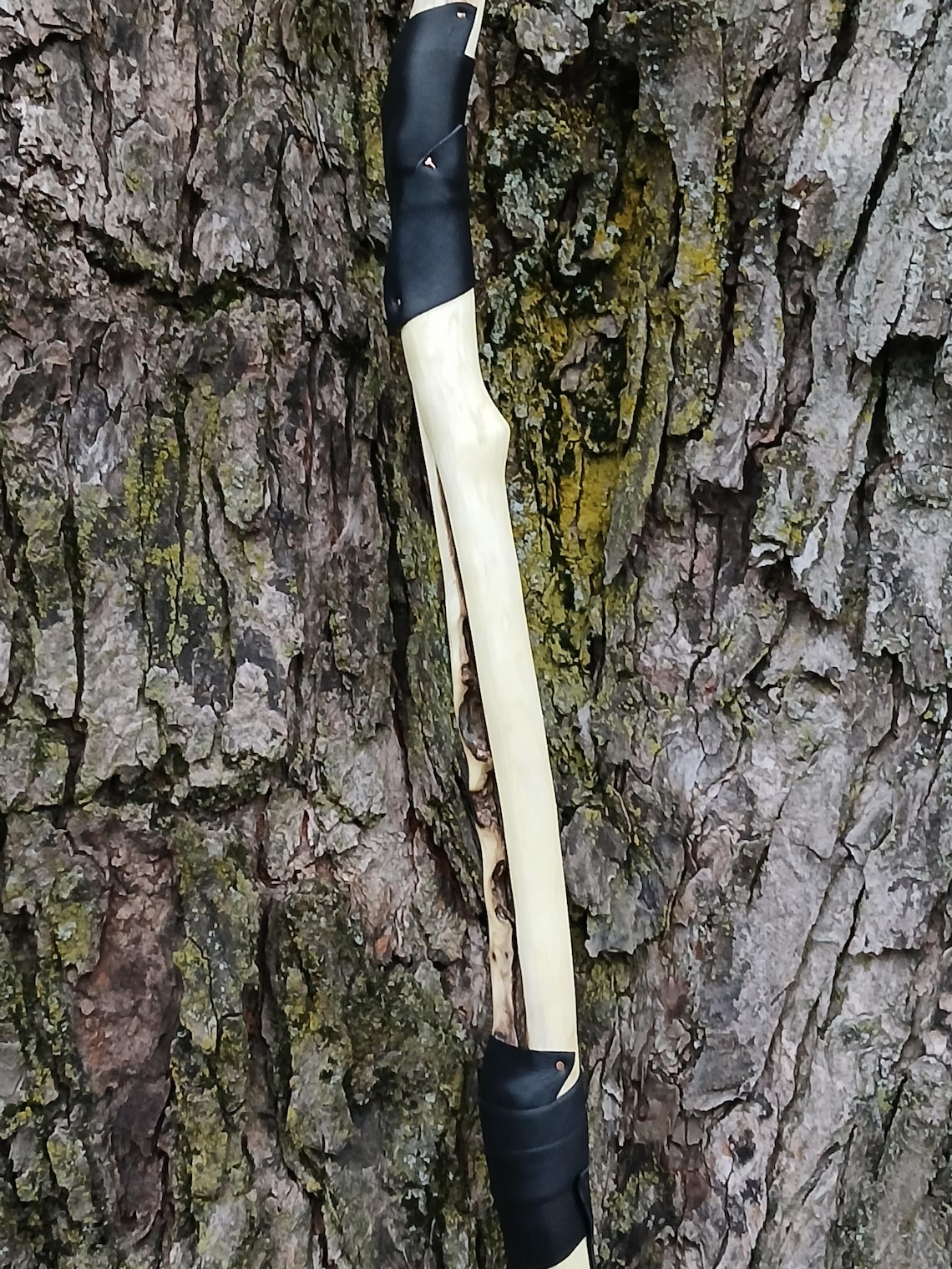 Handcrafted 68-inch Ash Walking Stick With Natural Bark Detailing and ...