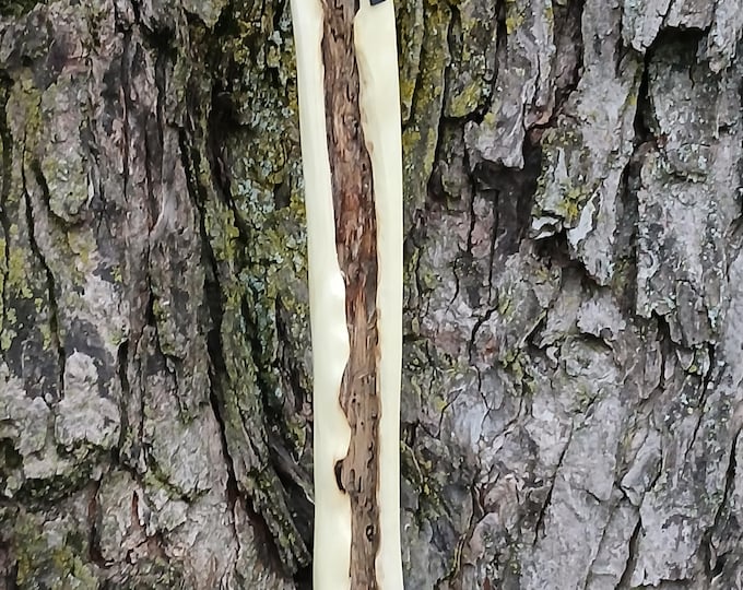 Handcrafted 68-inch Ash Walking Stick With Natural Bark Detailing and ...