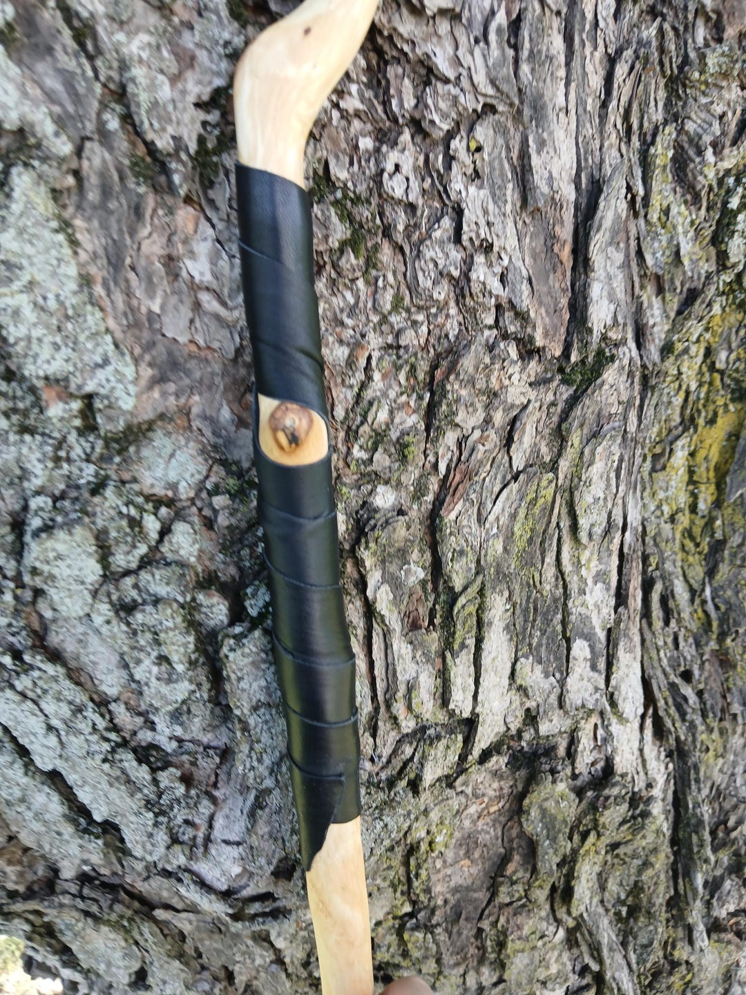 Handcrafted 69-inch Oak Walking Staff With Leather-wrapped Handle ...