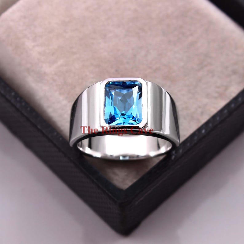 Natural Blue Topaz Signet Ring: Sterling Silver, December Birthstone - Etsy