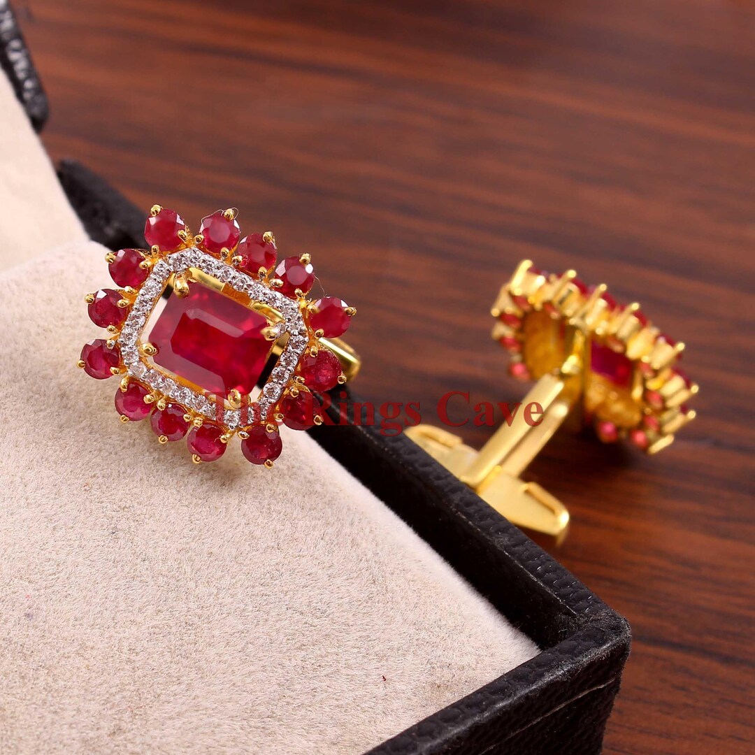 Emerald Cut Ruby Cufflinks: Gold Plated Sterling Silver, Handmade - Etsy