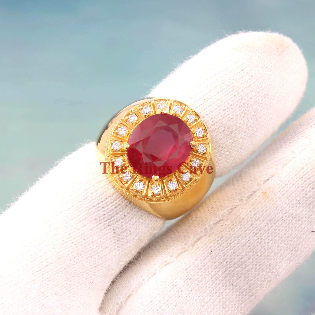 Natural Ruby Gemstone Men's Ring: Gold Plated 925 Sterling Silver - Etsy