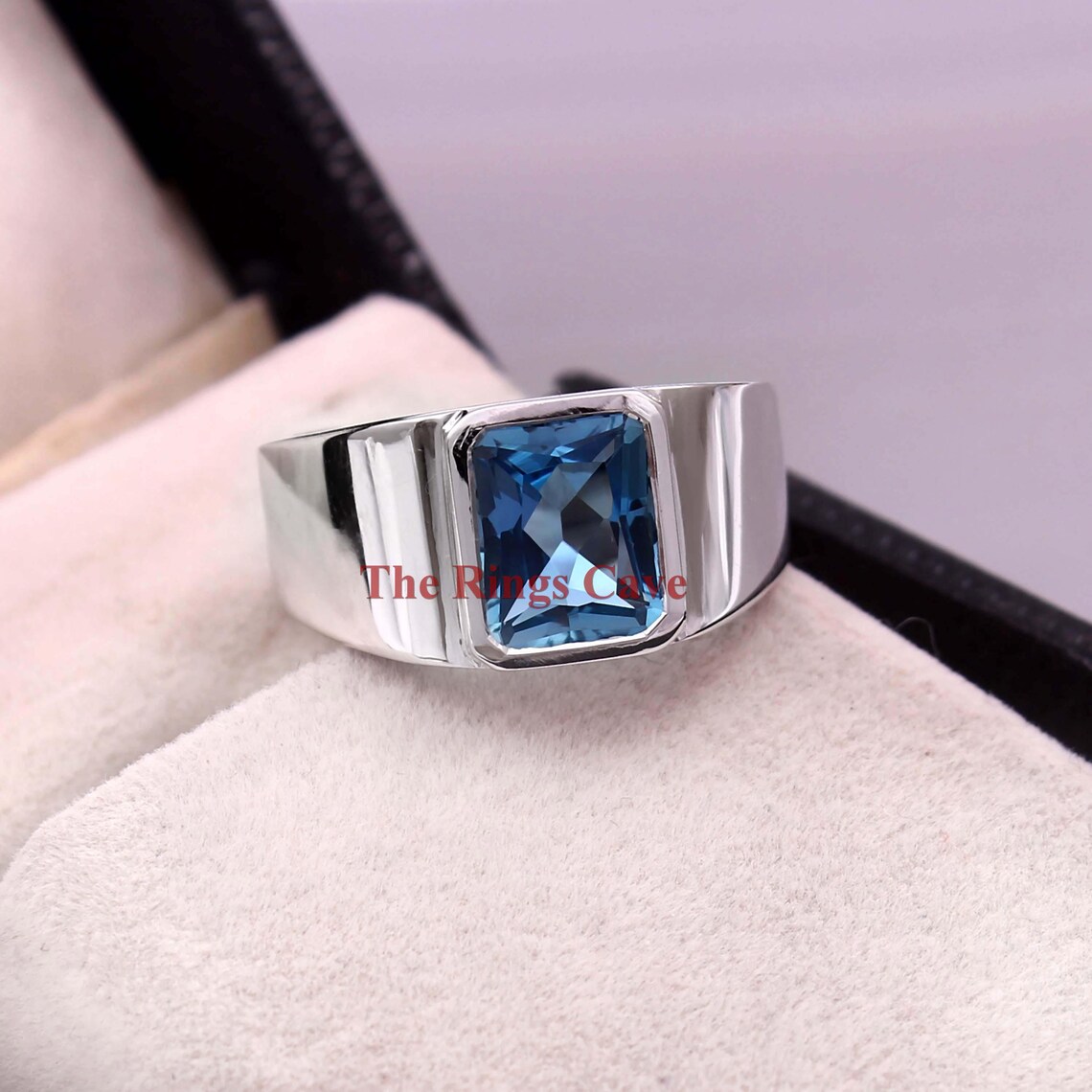 Natural Blue Topaz Signet Ring: Sterling Silver, December Birthstone - Etsy