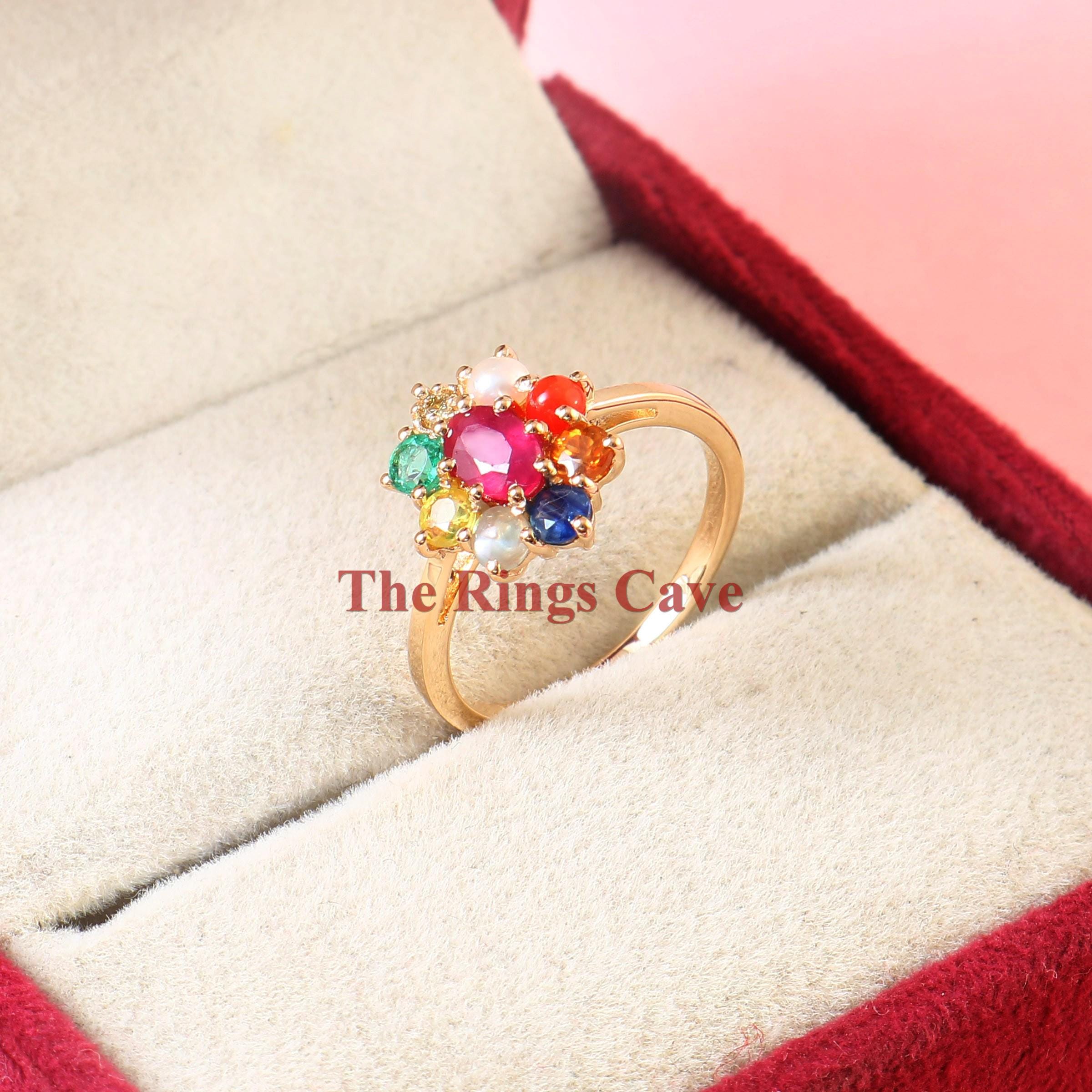9 Gemstone Ring, Navratna Women Ring, Natural Multistone Ring, Rashi ...