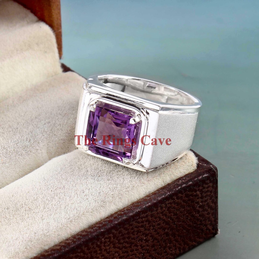 Square Amethyst Signet Ring: White Gold Plated Sterling Silver Ring - Etsy
