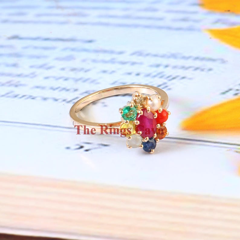9 Gemstone Ring, Navratna Women Ring, Natural Multistone Ring, Rashi ...