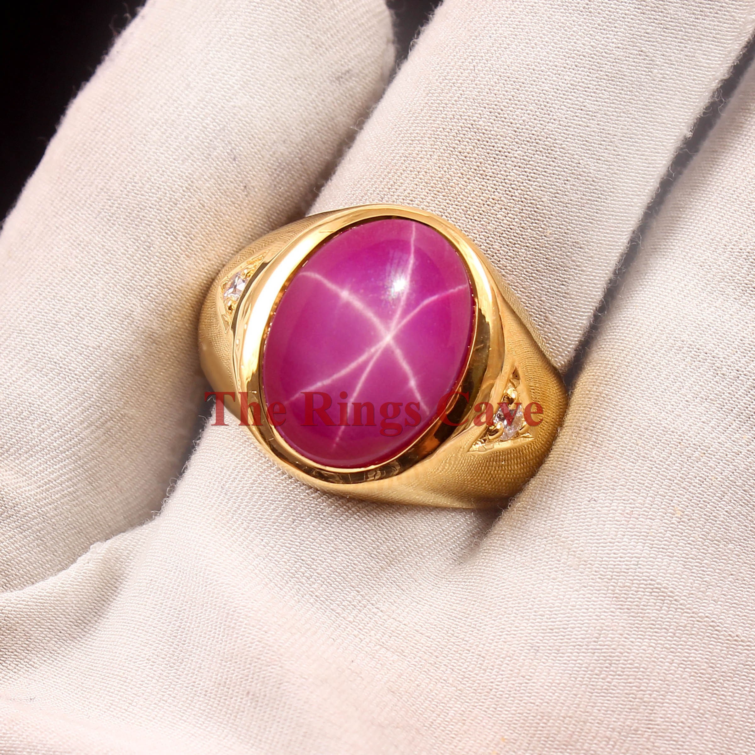 Linde Star Ruby Men's Signet Ring: 18K Gold Plated Silver - Etsy