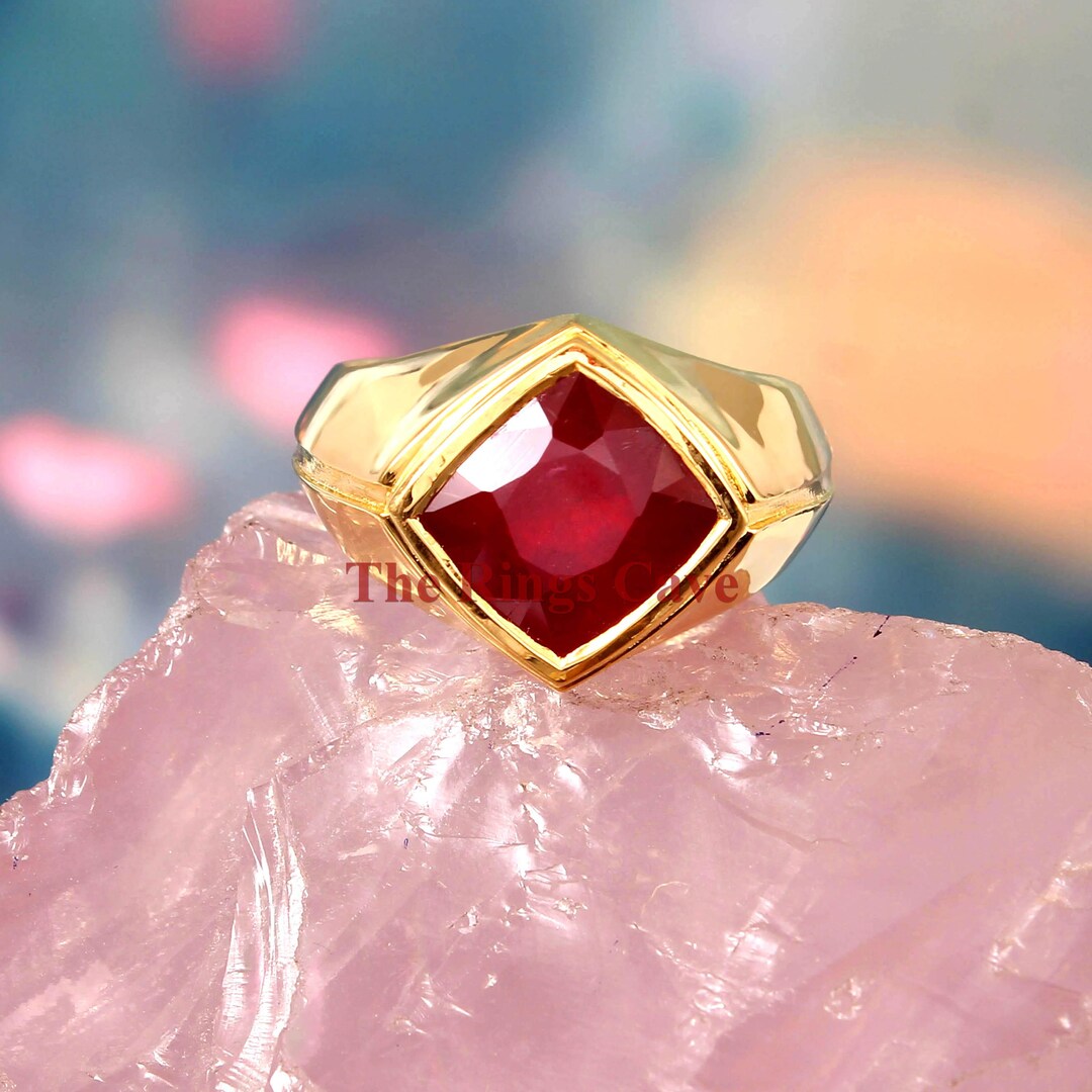 Natural Ruby Gemstone Men Ring, Gold Plated Silver Ring, Engagement ...