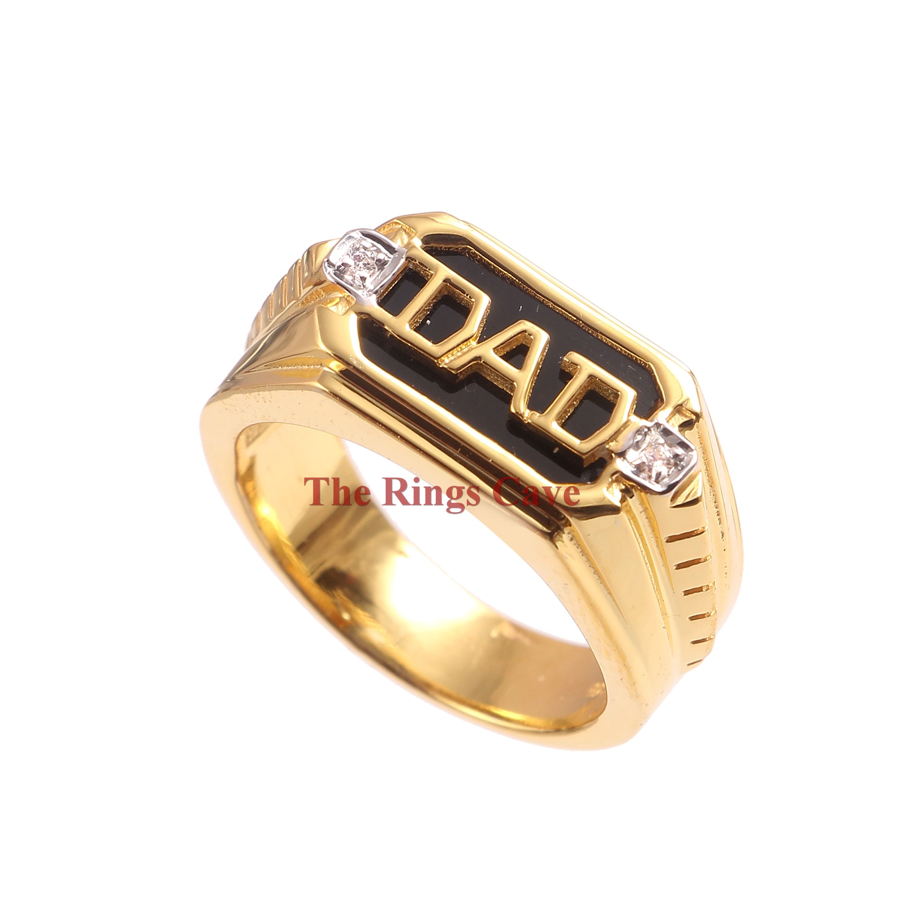 Dad Initial Black Onyx Signet Ring: 18K Gold Plated Sterling Silver - Etsy