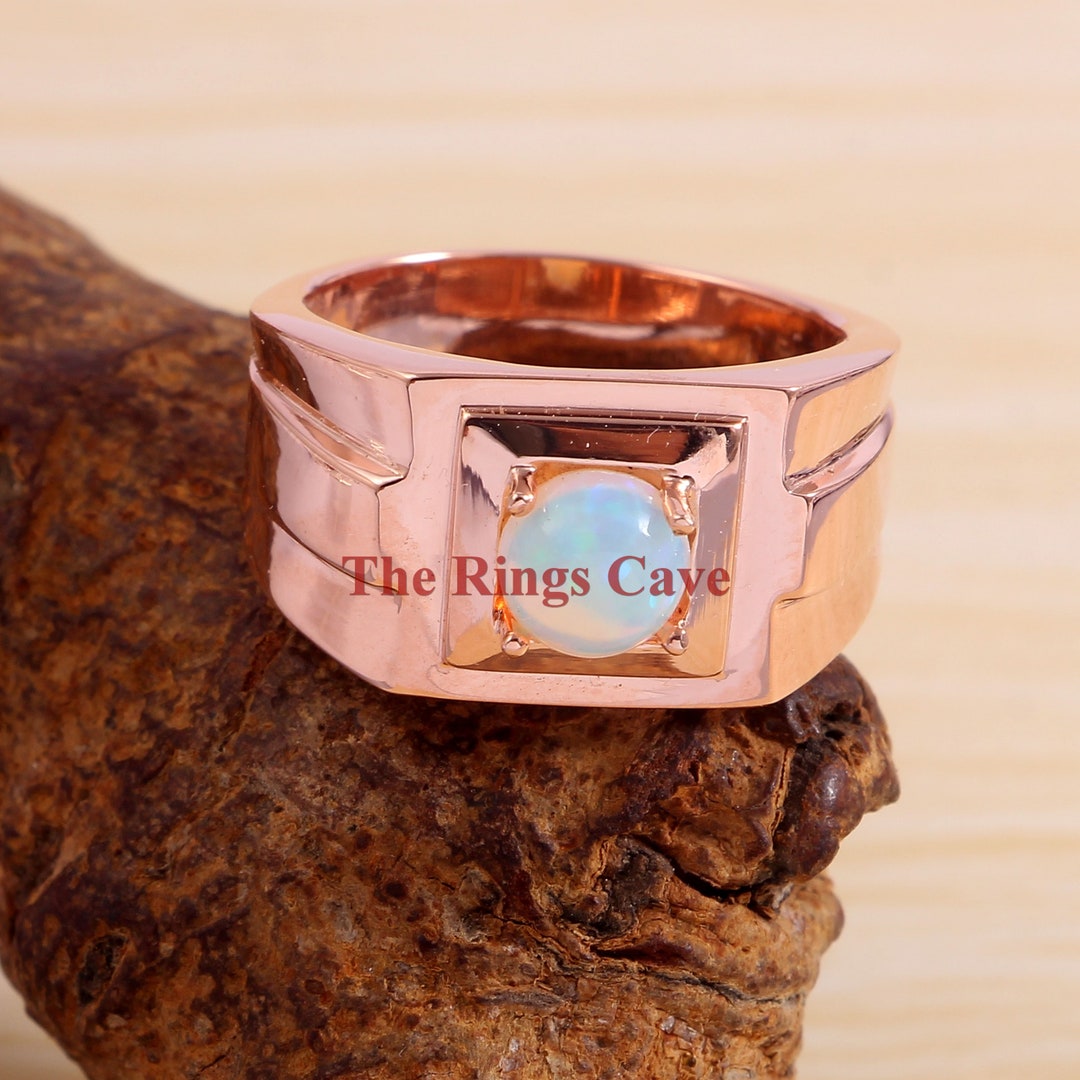 Ethiopian Fire Opal Men's Ring: Rose Gold Plated 925 Sterling Silver - Etsy