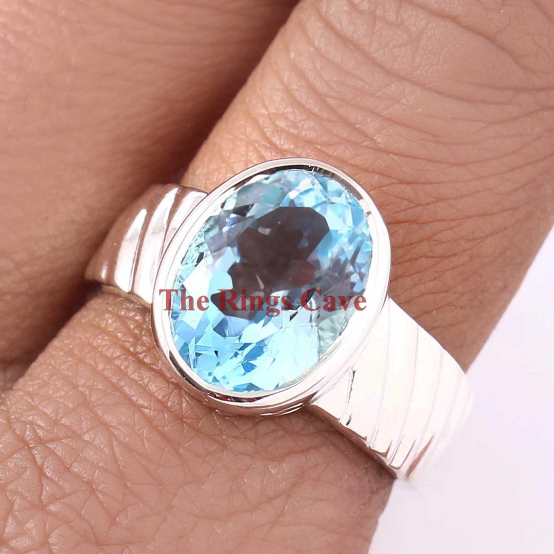 Natural Blue Topaz Signet Ring: Sterling Silver, December Birthstone - Etsy