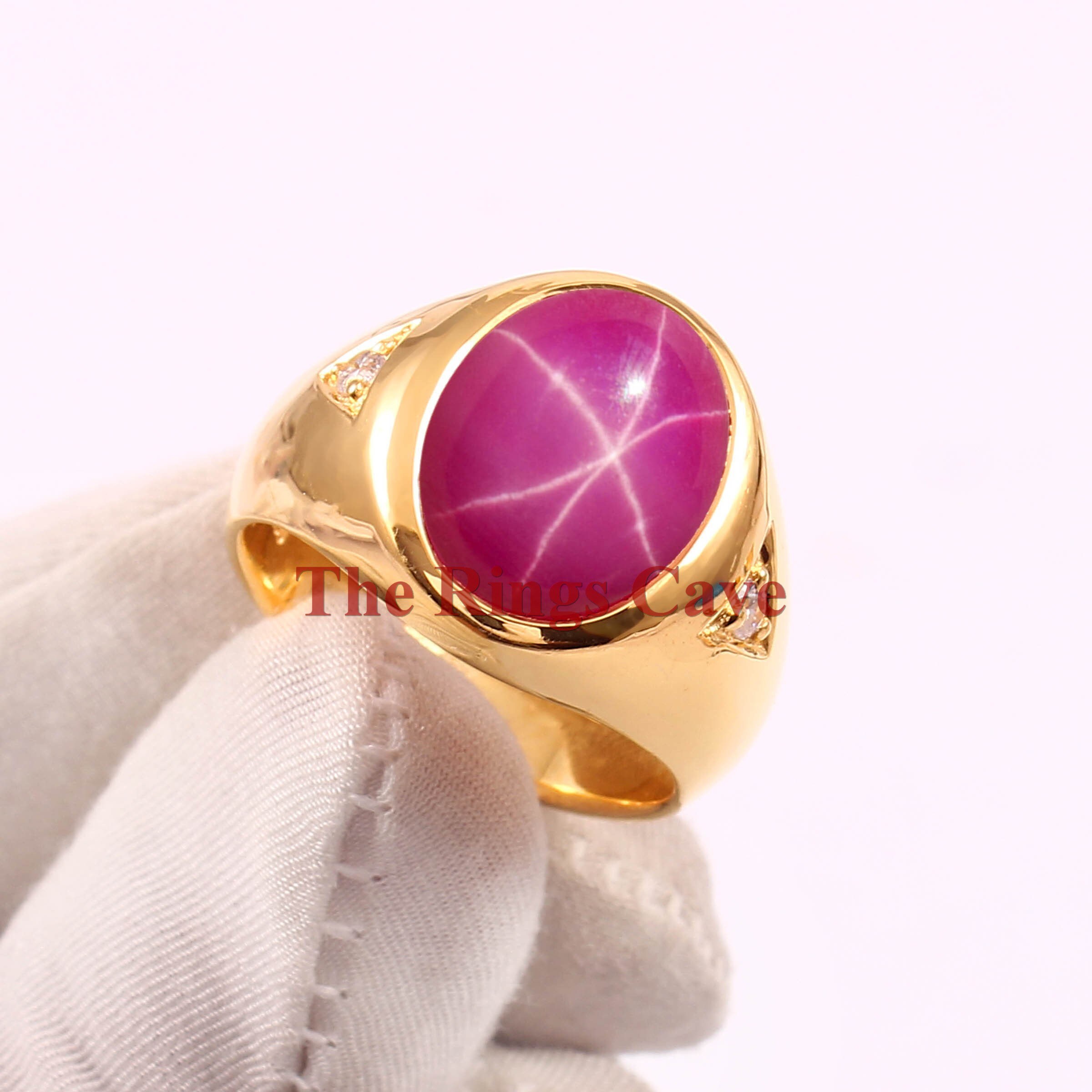 Linde Star Ruby Men's Signet Ring: 18K Gold Plated Silver - Etsy