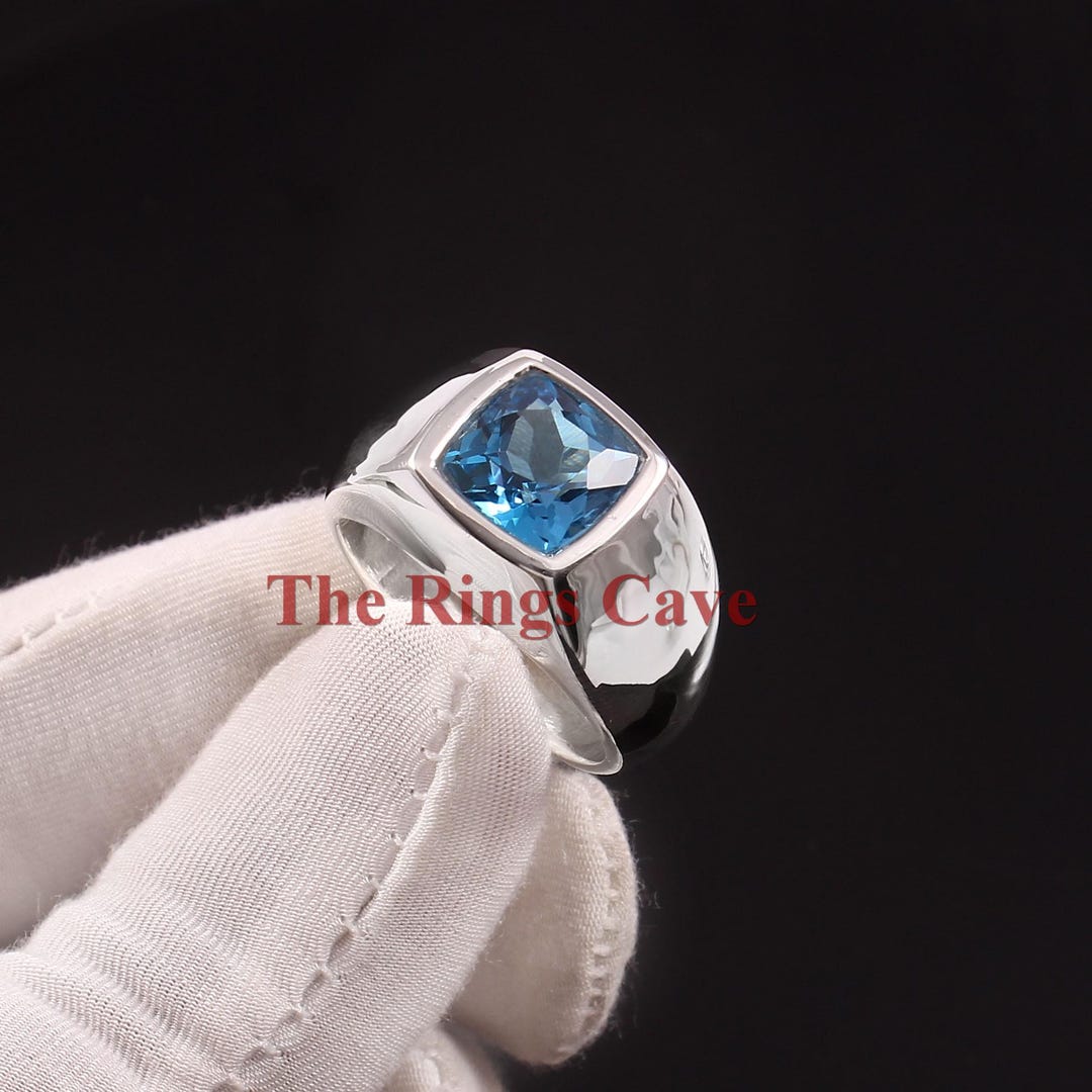 Natural Blue Topaz Signet Ring: Sterling Silver, December Birthstone - Etsy