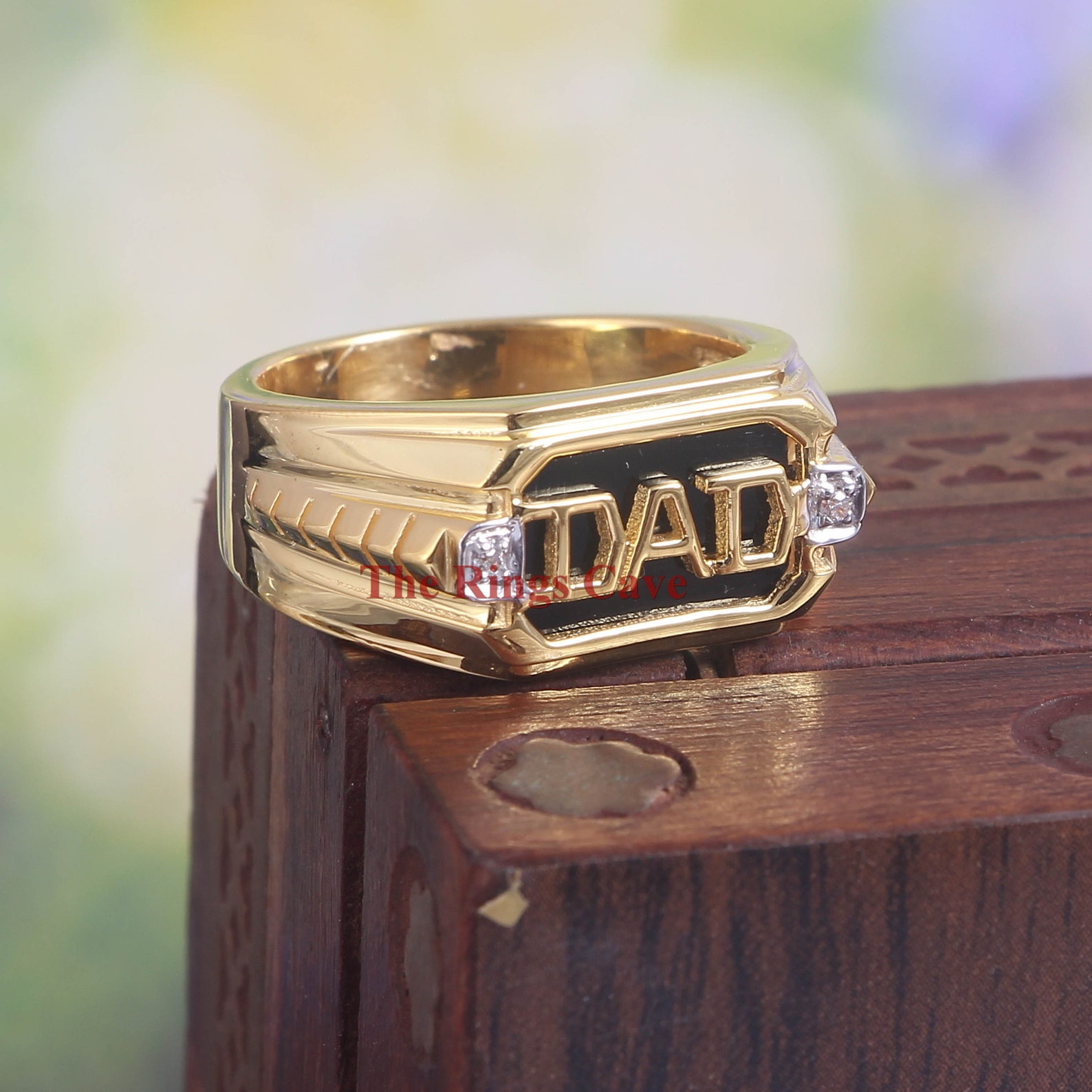 Dad Initial Black Onyx Signet Ring: 18K Gold Plated Sterling Silver - Etsy