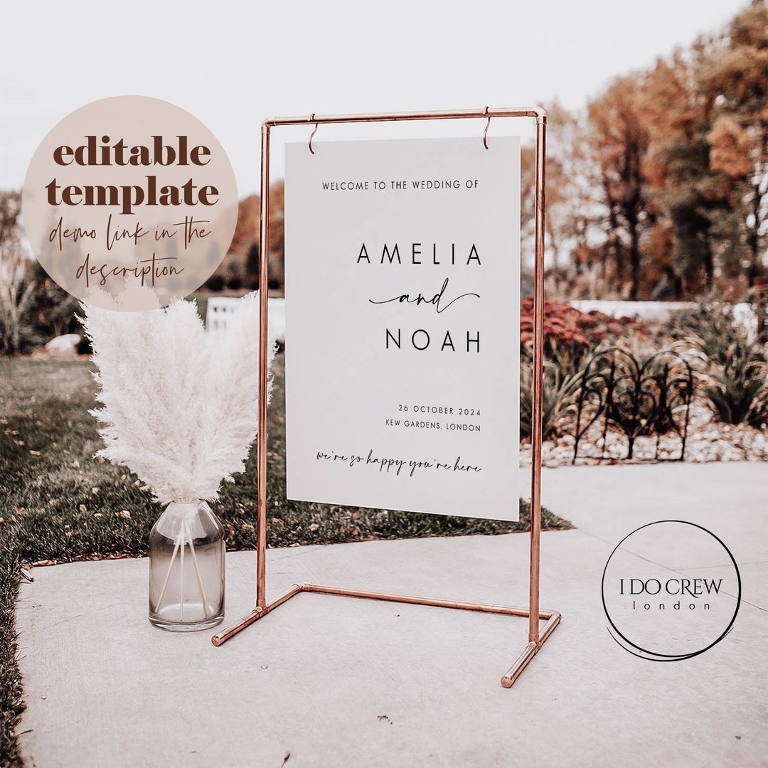 Minimalist Wedding Welcome Sign TEMPLATE, Modern Wedding Welcome Sign ...